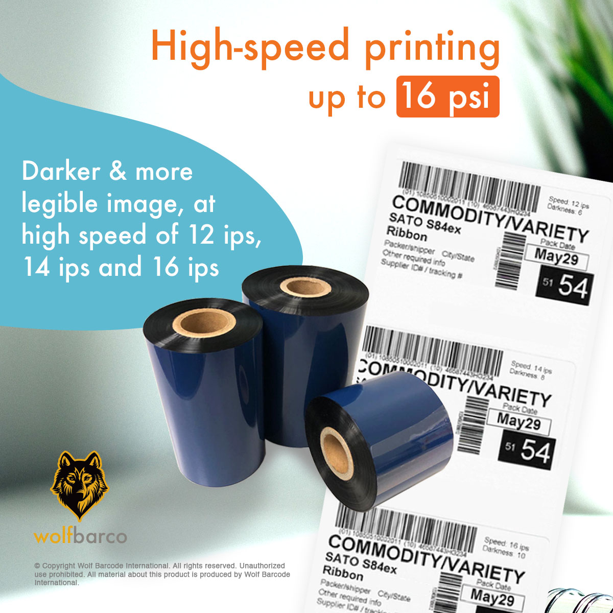 24 Rolls 4.09" x 502' (104 mm x 153 m) Premium Resin Enhanced Wax ...